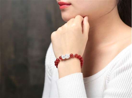 Red Agate 3D 999 Silver / Gold Plated Pi Xiu Charm Bracelet to Bring ...